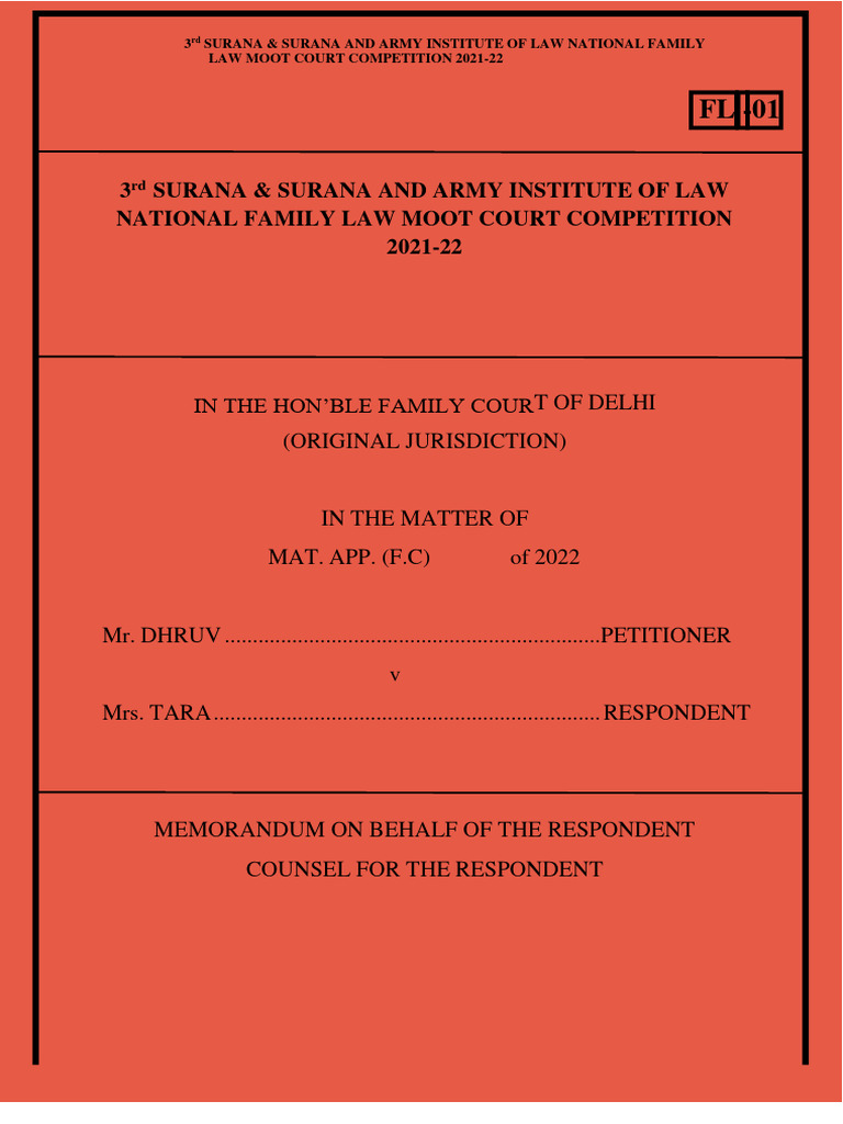 Memorial - FL 01 - Respondent | PDF | Divorce | Legal Guardian