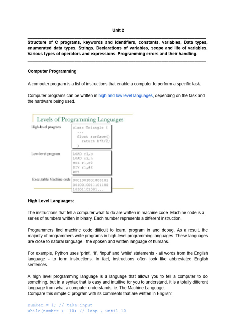 Unit 2 Notes | PDF | Integer (Computer Science) | Scope (Computer Science) Unit 2 Notes | PDF | Integer (Computer Science) | Scope (Computer Science)