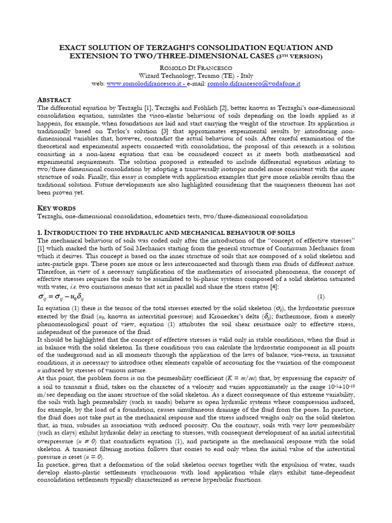 Terzaghi's Consolidation Equation Solutions | PDF | Equations | Stress ...