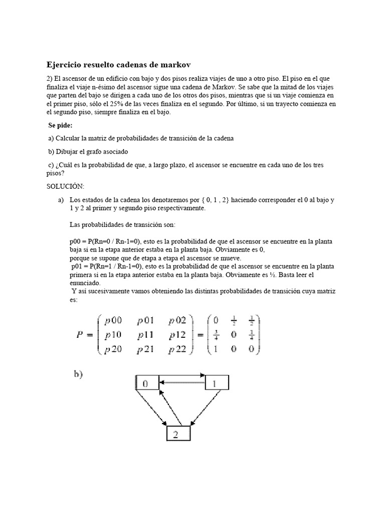 Ejercicio Rersuelto Cadenas de Markov | PDF | Cadena Markov | Matemáticas Aplicadas