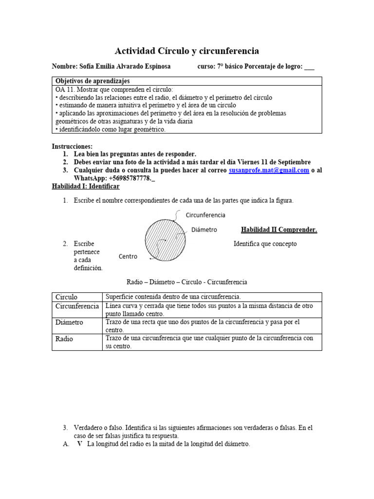 Actividad Círculo y circunferencia Tarea | PDF