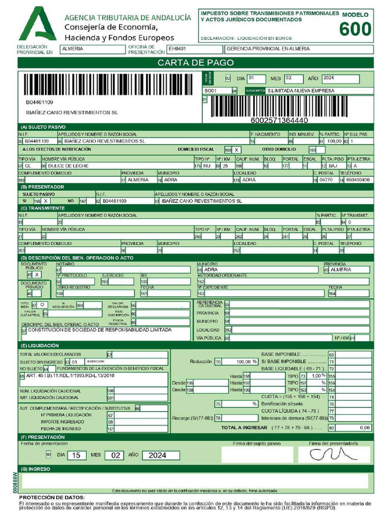 Modelo 600 - Junta Andalucía | PDF