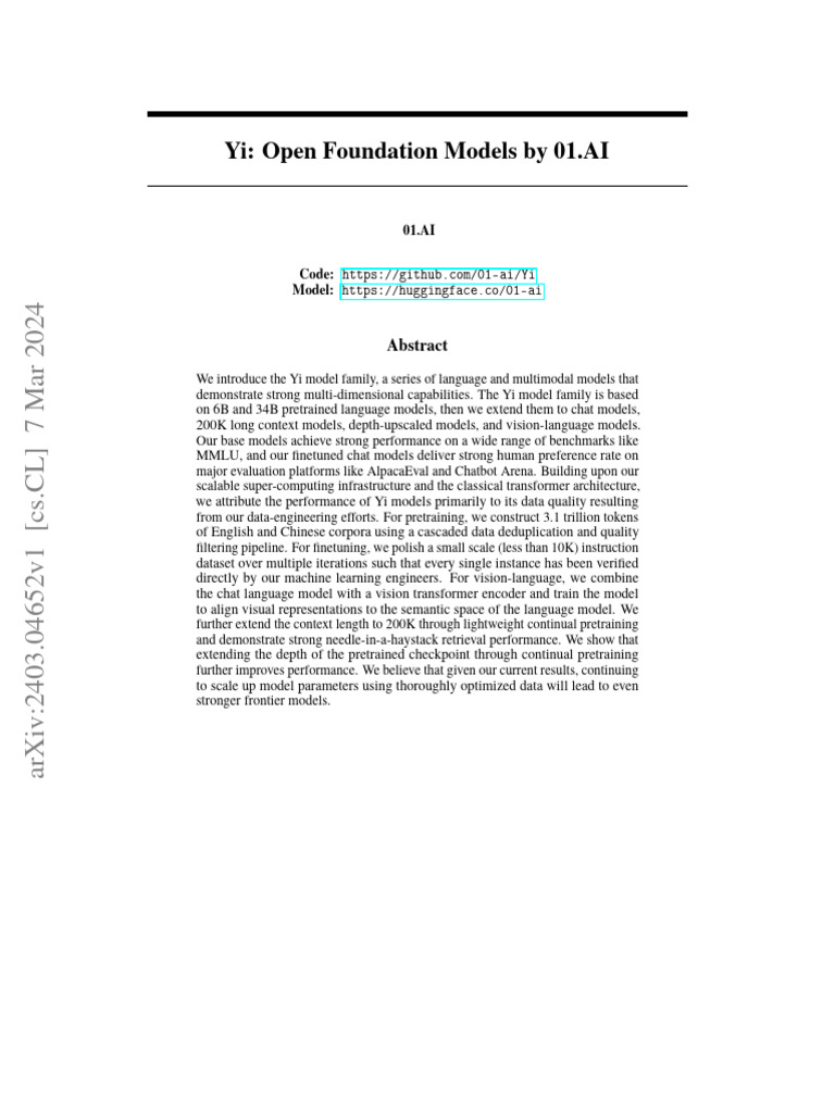 Yi: Open Foundation Models by 01.AI | PDF | Computing | Computer Science