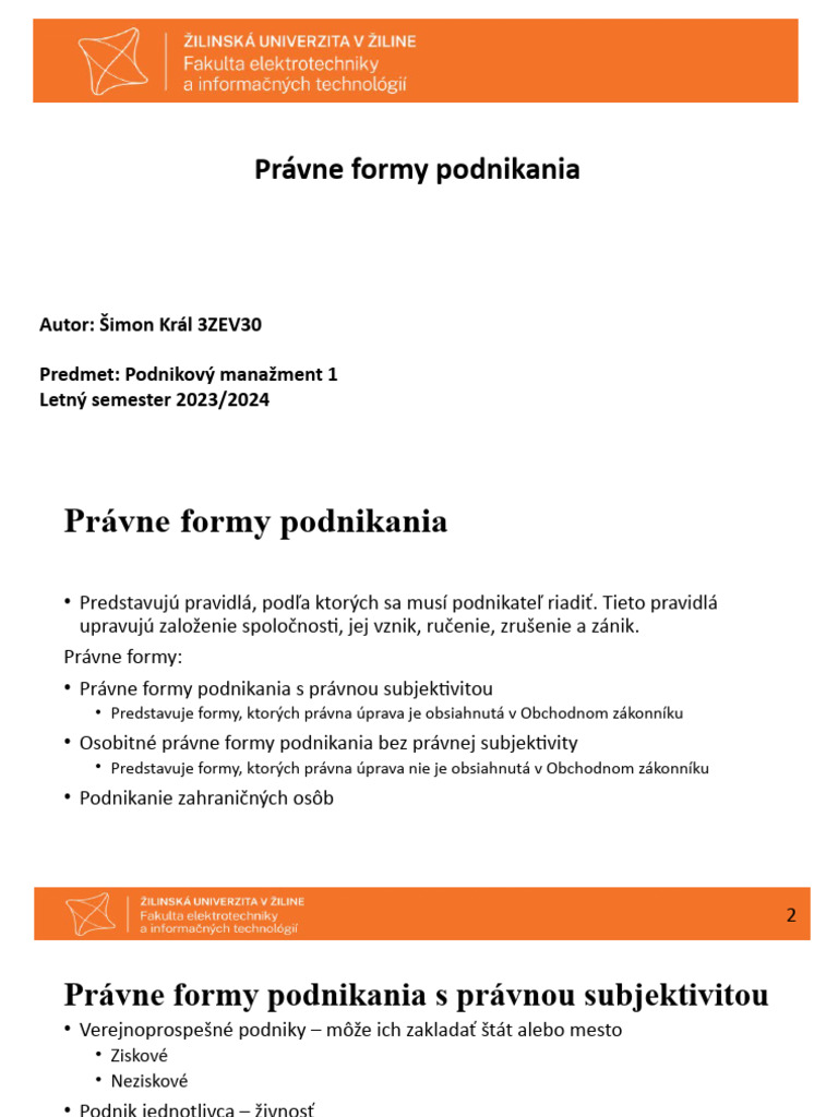Král 3ZEV30 Právne Formy Podnikov | PDF