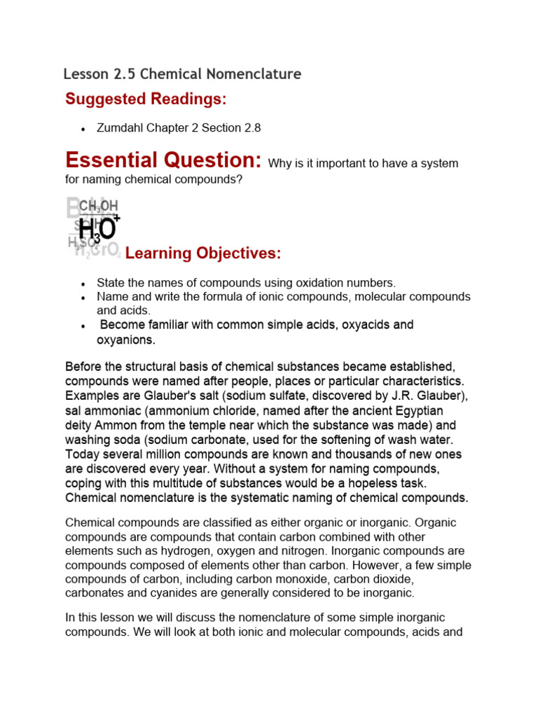 Lesson 2.5 Chemical Nomenclature | PDF | Ion | Chemical Compounds