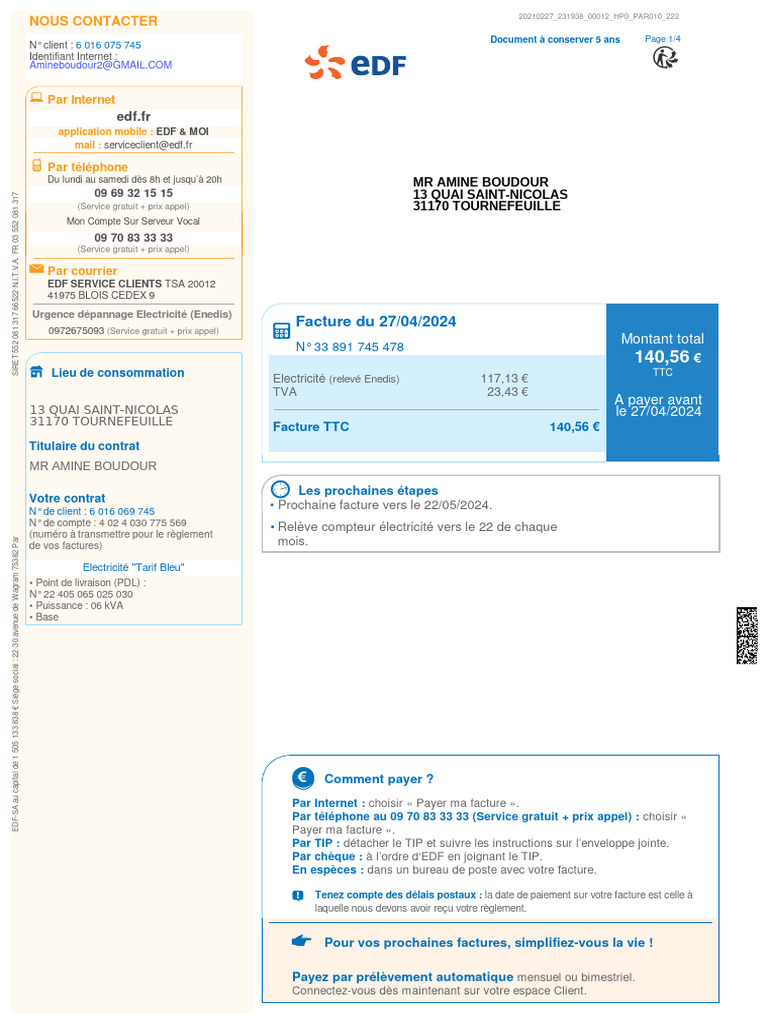 Facture EDF : Détails et Paiement | PDF | Facture | Documents commerciaux