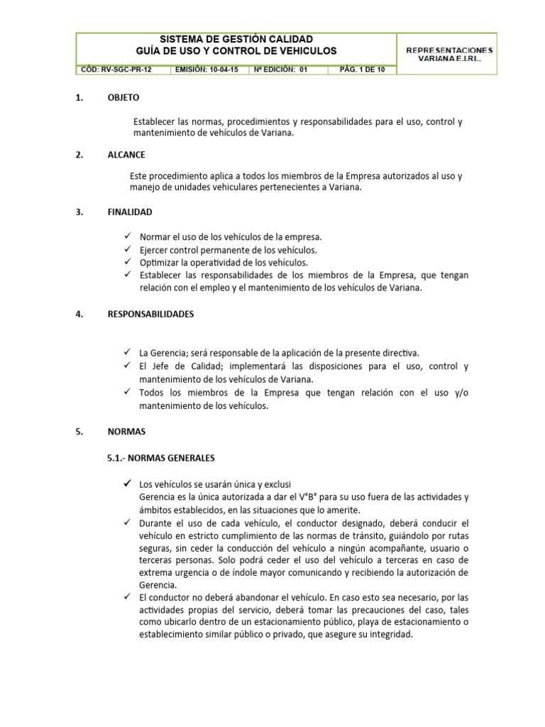 Control y Uso de Vehículos en Variana | PDF | Accidente de tráfico ...