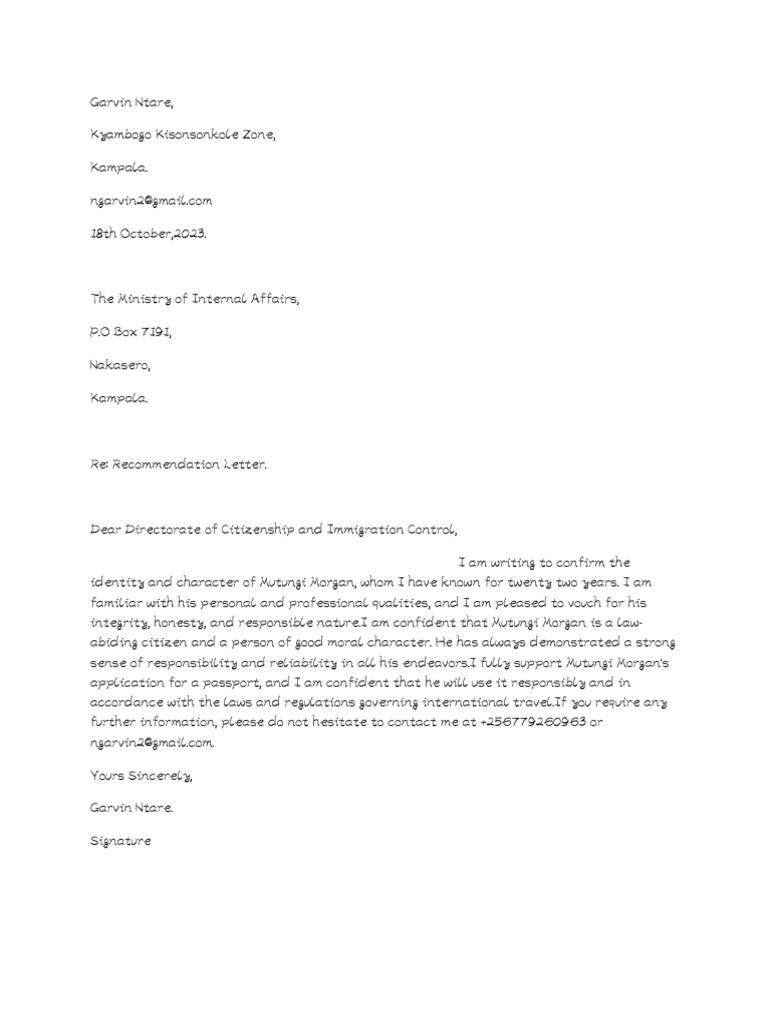 Recommendation Letter for Passport Application | PDF | Politics ...