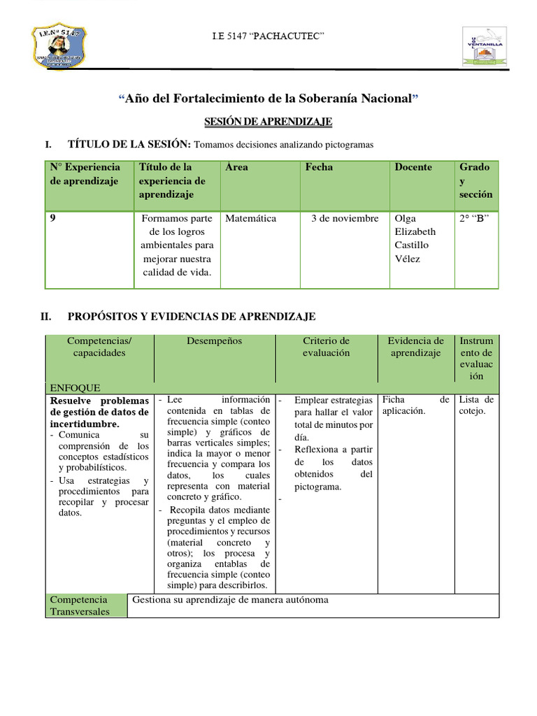 SESION DE APRENDIZAJE 10 Noviembre Matematica | PDF | Aprendizaje | Evaluación
