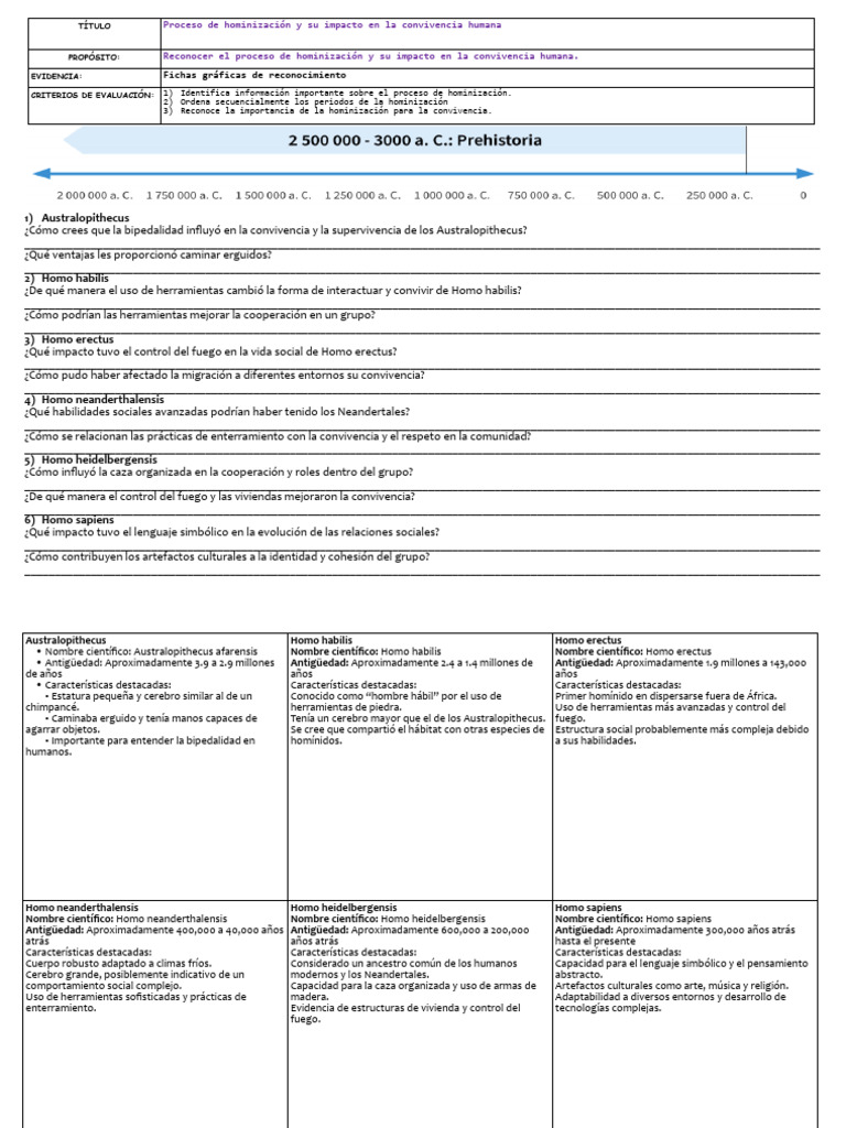 HOMINIZACION FICHA | PDF | Homo | Evolución humana