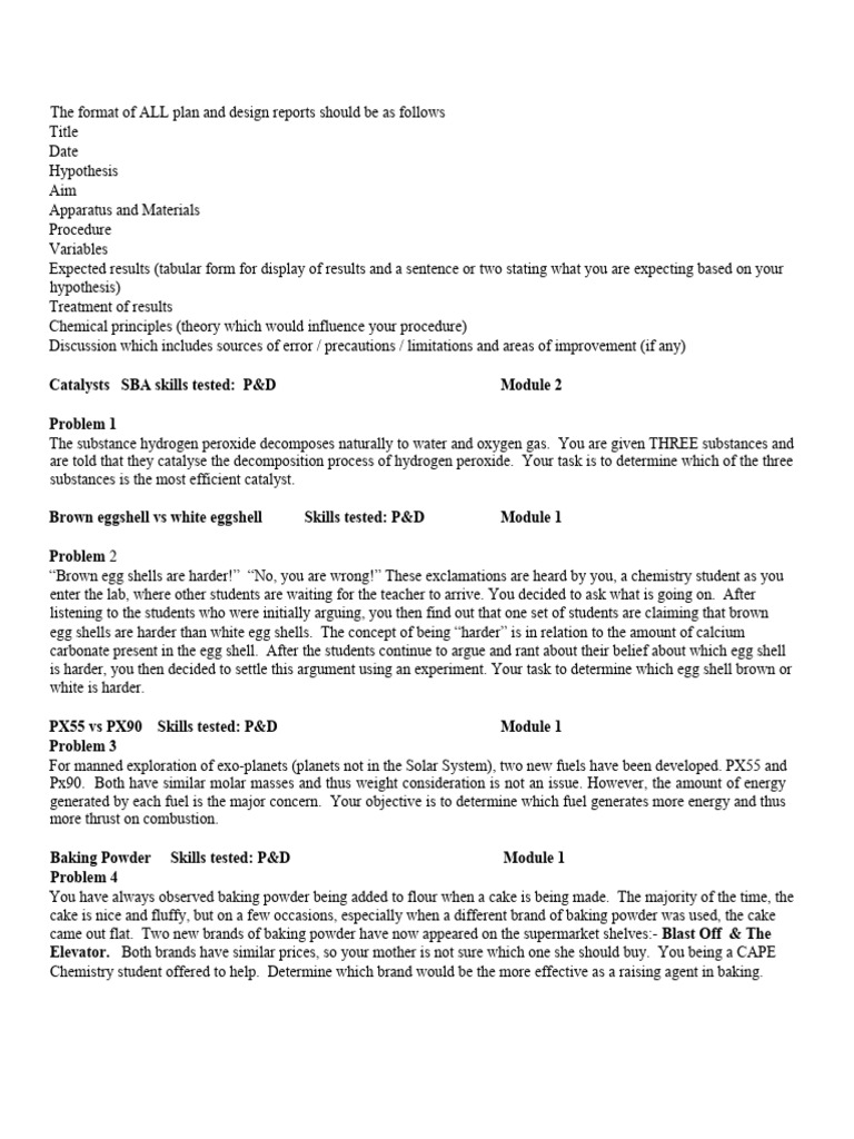 unit_1_plan_and_design_experiments | PDF | Catalysis | Experiment