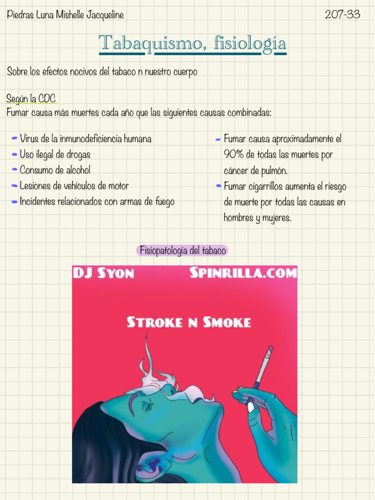 Tabaquismo, Fisiología | PDF | Cáncer de pulmón | De fumar