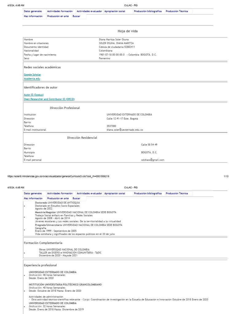CvLAC - RG Diana Soler Osuna | PDF | Maestros | Colombia