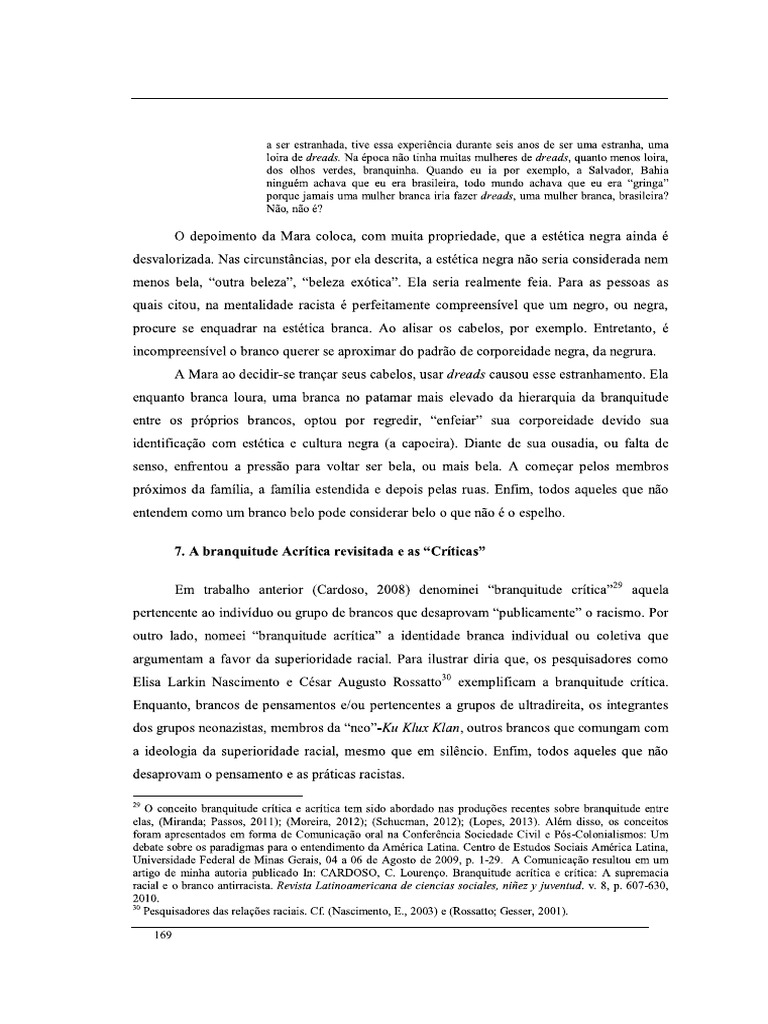 CARDOSO - A Branquitude Acrítica Revisitada e a Branquidade | PDF