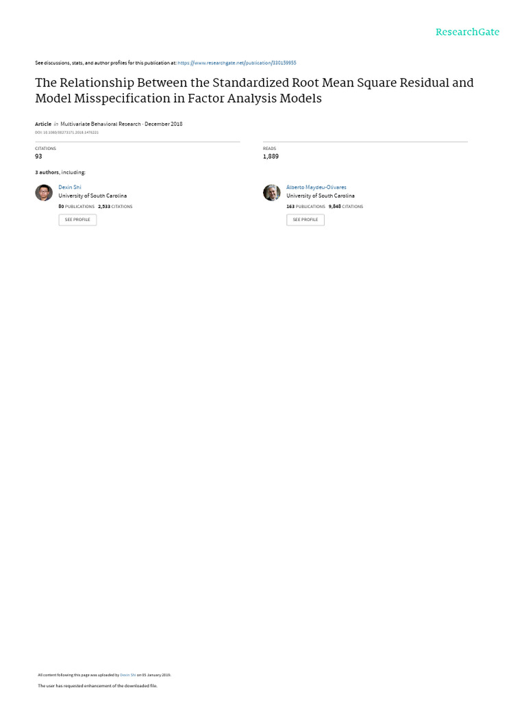 The Relationship Betweenthe Standardized Root Mean Square Residualand Model Misspecificationin ...