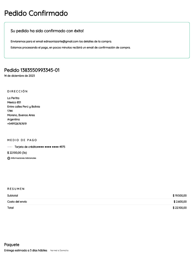 Pedido Confirmado | PDF | Tecnología bancaria