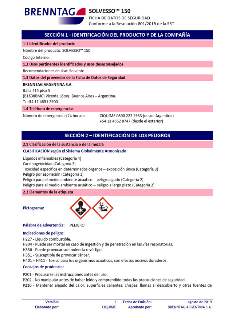 SOLVESSO™ 150 - FDS (Esp) | PDF | Descarga electrostática | Combustión