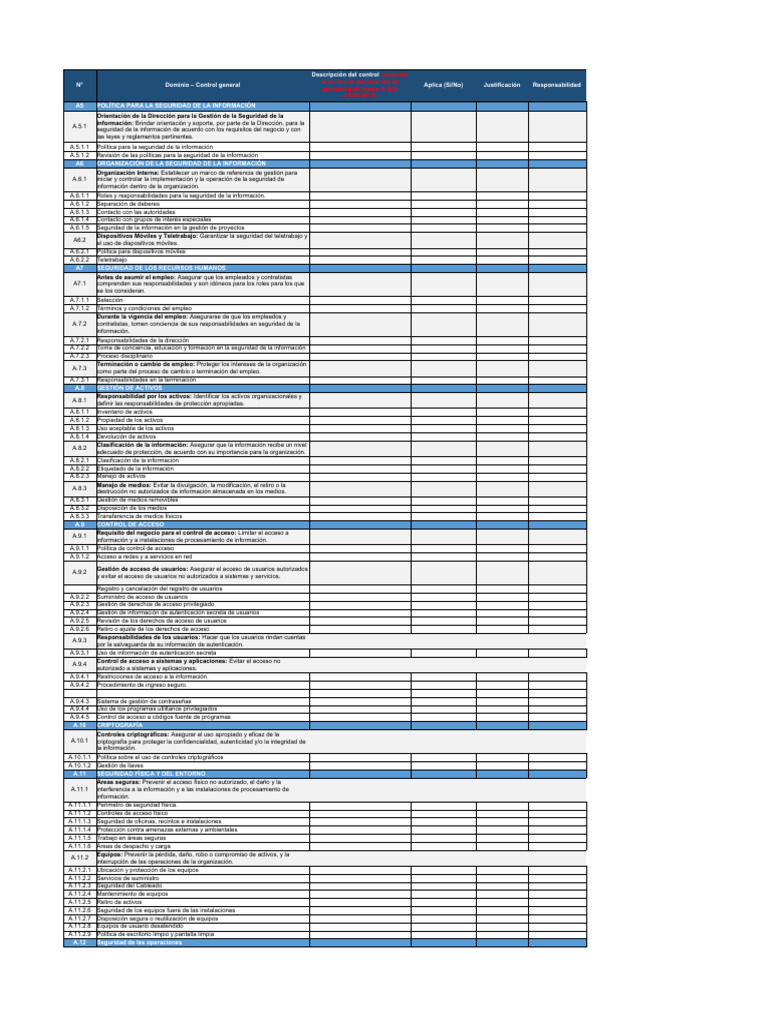 Declaración de Aplicabilidad - Anexo ISO 27001 | PDF | Seguridad de información | La seguridad ...