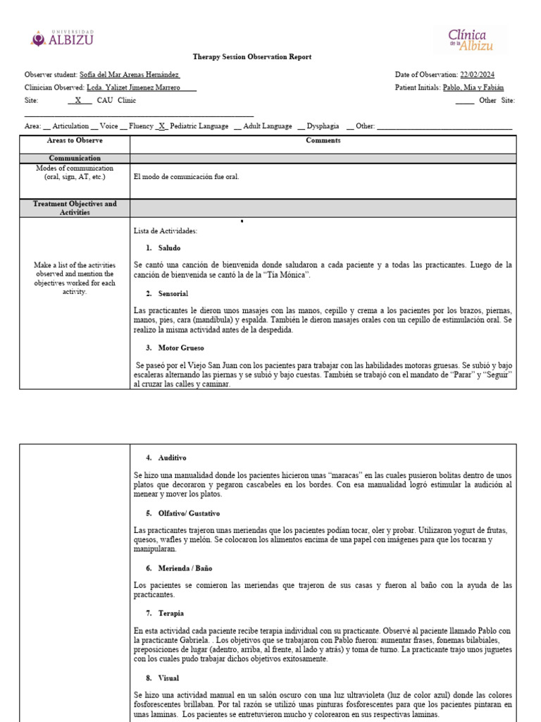 Therapy Session Observation Report (Pedales) | PDF | Salud y bienestar