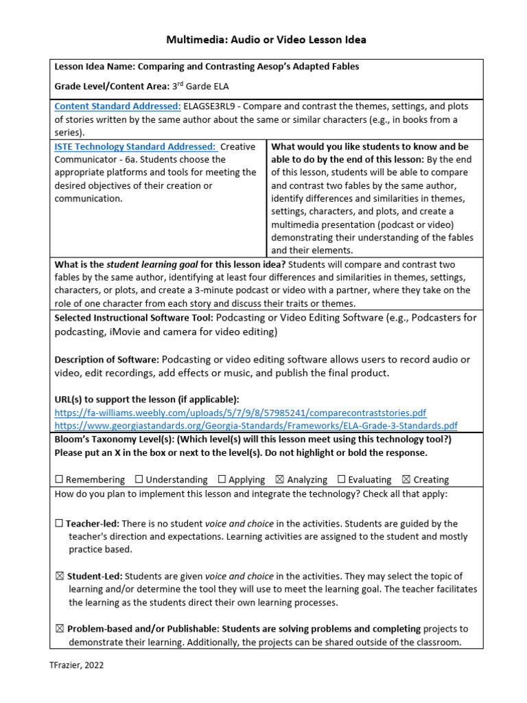 Multimedia Audio or Video Lesson Idea Template2022 | PDF | Multimedia ...