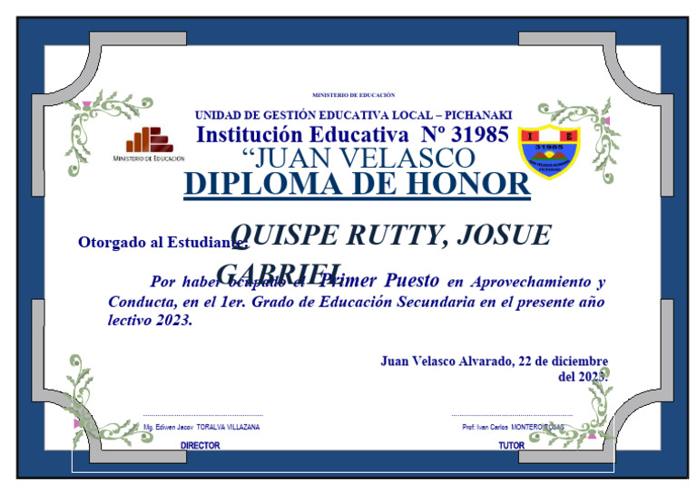 Diploma de Honor: Primer Puesto 2023 | PDF