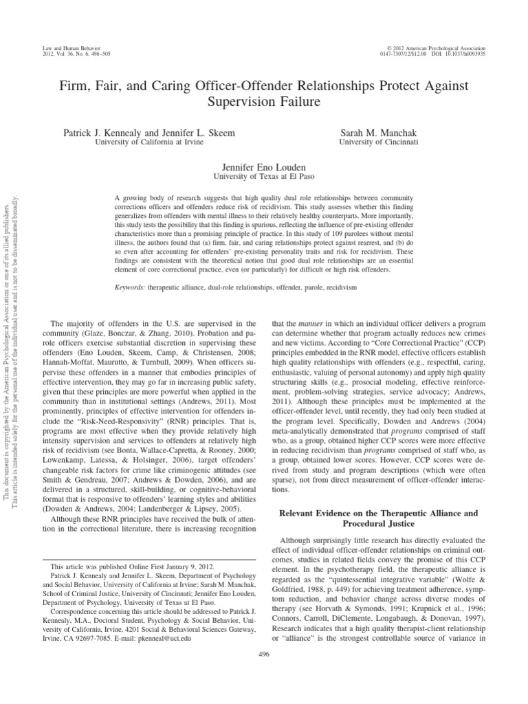 2012 Firm, Fair, and Caring Officer-Offender Relationships Protect ...