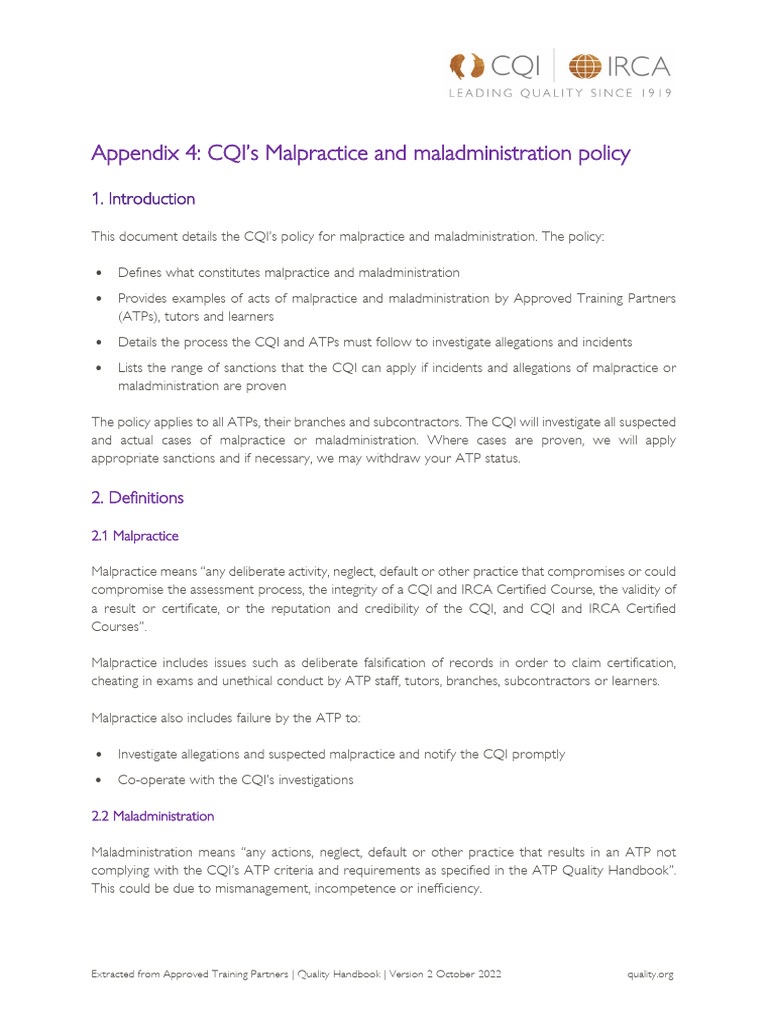 CQI Malpractice and Maladministration Policy | PDF | Information ...
