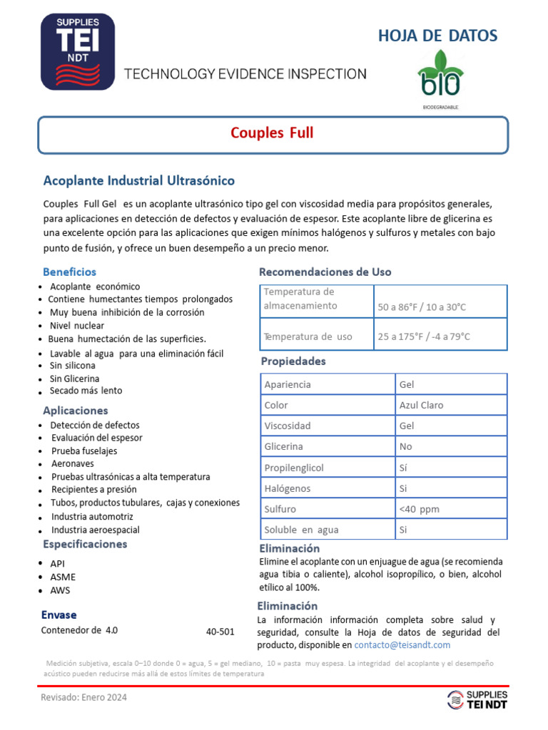Hoja de Datos Gel Full Tei | PDF | Química | Sustancias químicas