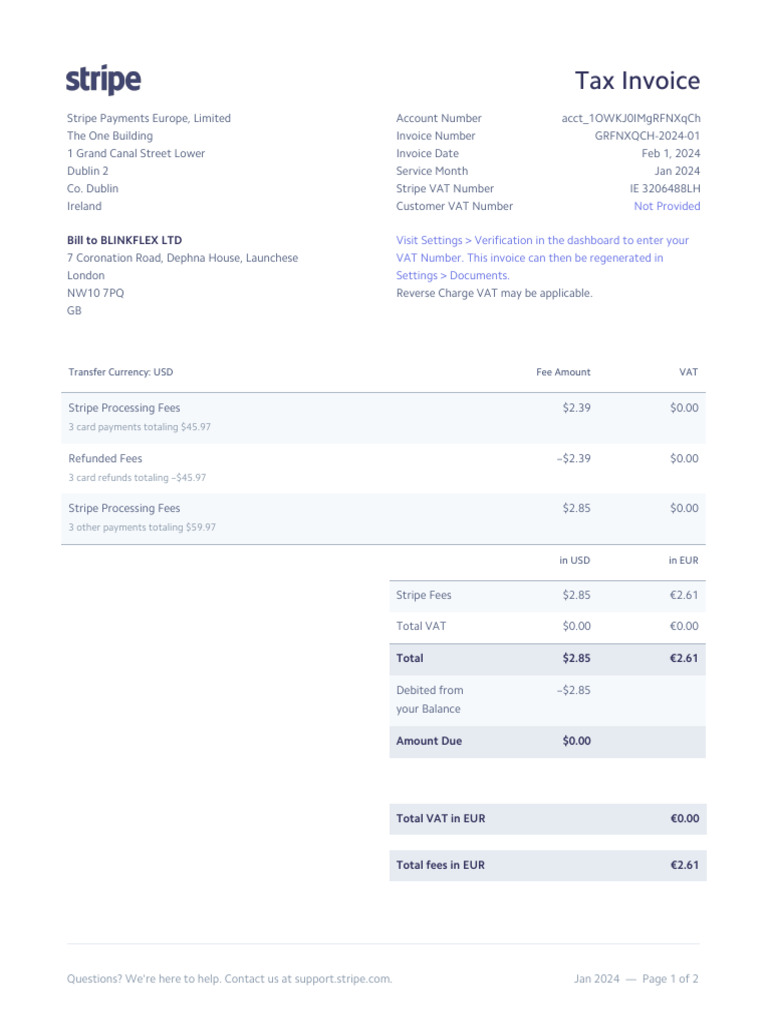 Stripe Tax Invoice for January 2024 | PDF | Value Added Tax | Invoice