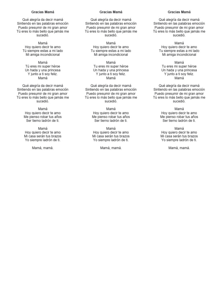 Letra Canción Gracias Mamá Pdf Amor