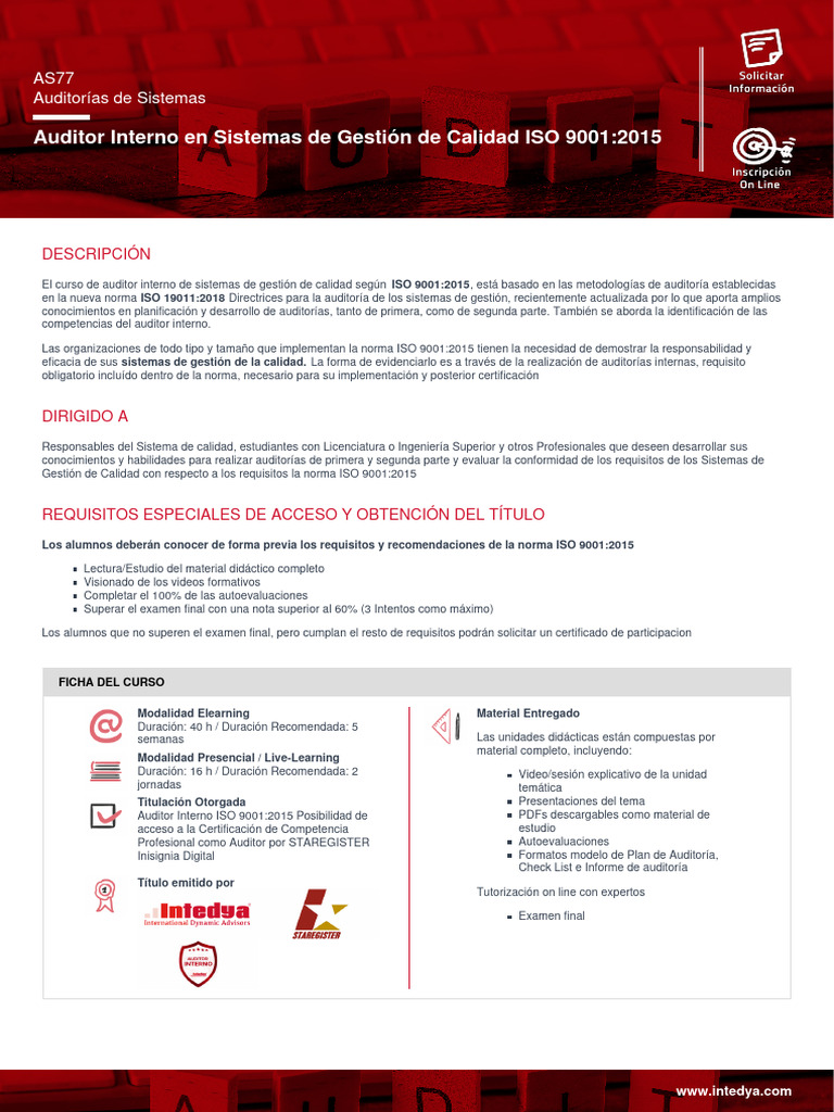 Fichascurso - Ficha - Auditor Interno en Sistemas de Gestion de Calidad Iso 90012015 | PDF ...