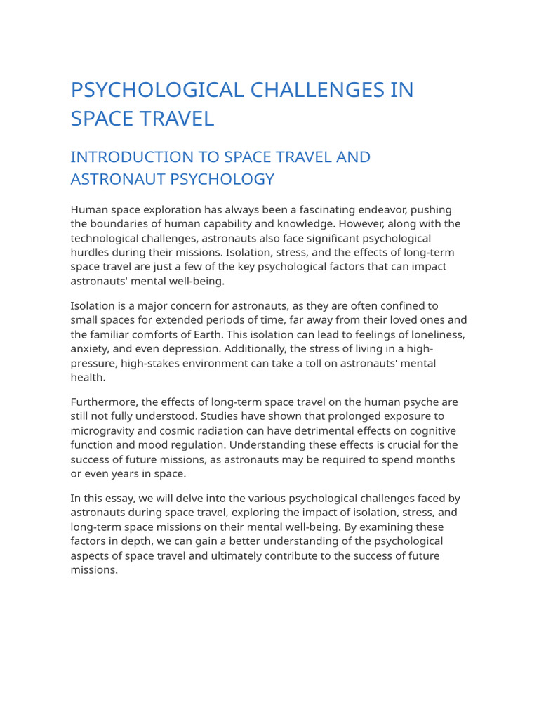 Psychological Challenges of Space Travel | PDF | Mental Health | Psychology