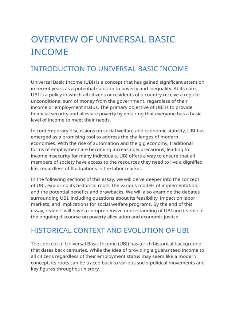 Overview of Universal Basic Income | PDF | Cost Of Living | Welfare