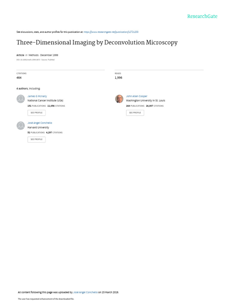 Three-Dimensional Imaging by Deconvolution Microsc | PDF | Microscopy | Confocal Microscopy