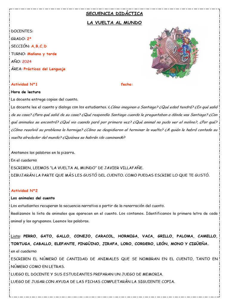 1° Año Secuencia Didactica La Vuelta Al Mundo | PDF | Artes del ...