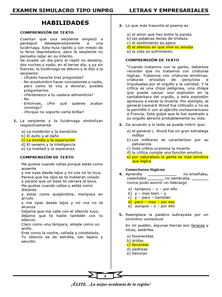 Examen - Letras y Empresariales | PDF | Memoria | Adverbio