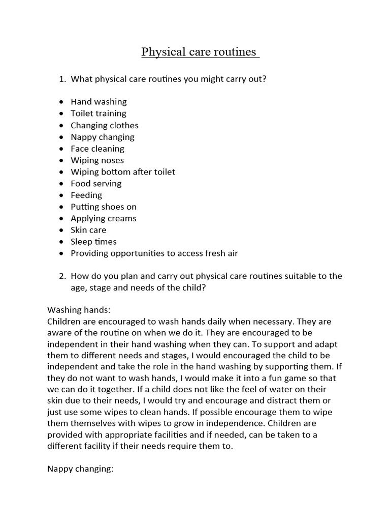 Physical Care Routines | Download Free PDF | Hand Washing | Diaper