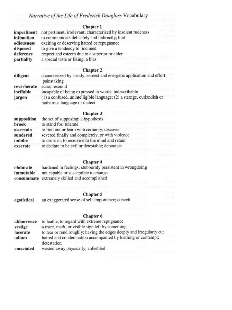Narrative of The Life of Frederick Douglass Vocabulary Terms | PDF