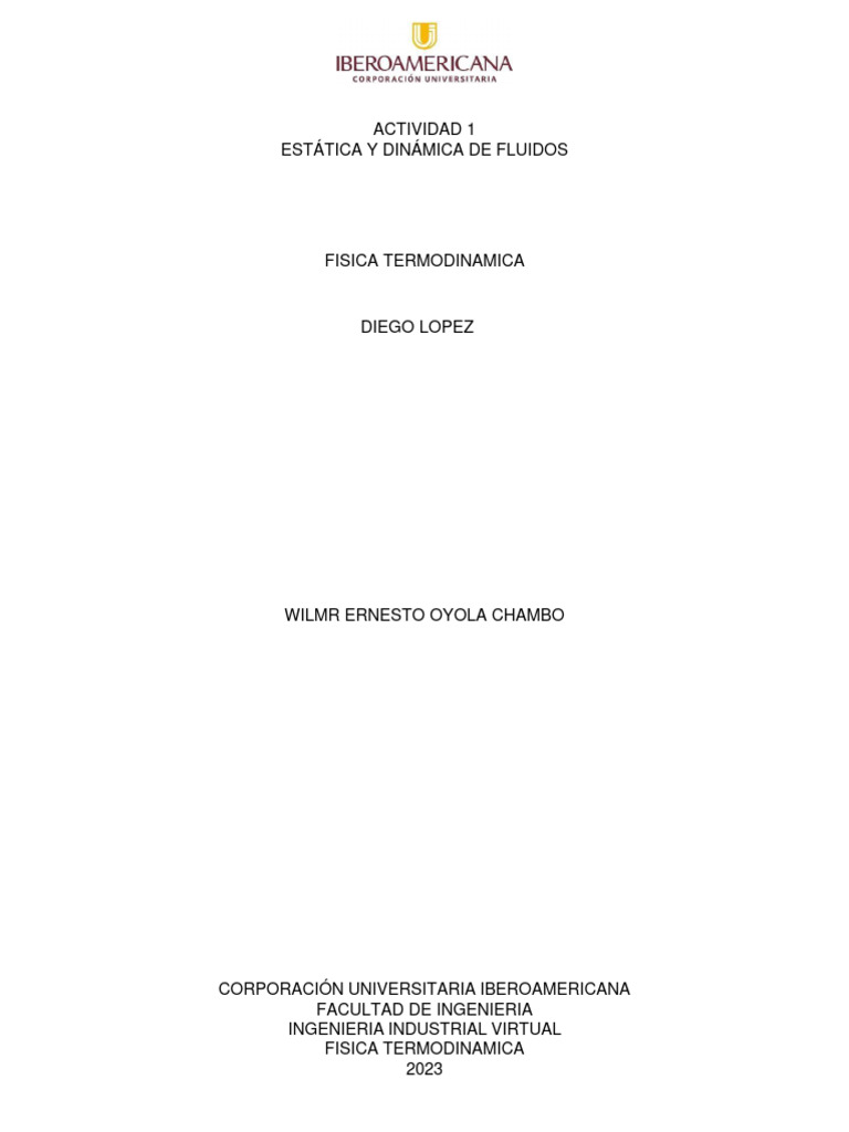 Actividad 1 - Estática y Dinámica de Fluidos | PDF | Presión | Fuerza