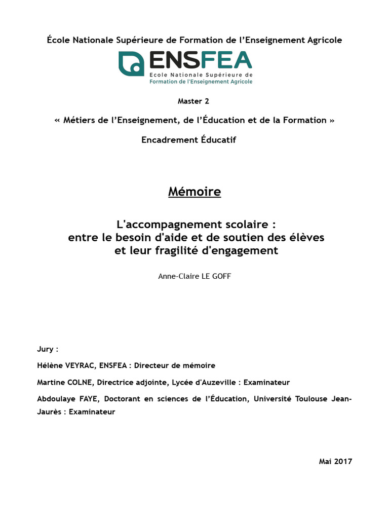 Memoire MaSTeR MeeF LeGoff | PDF | Socialisation | Adolescence