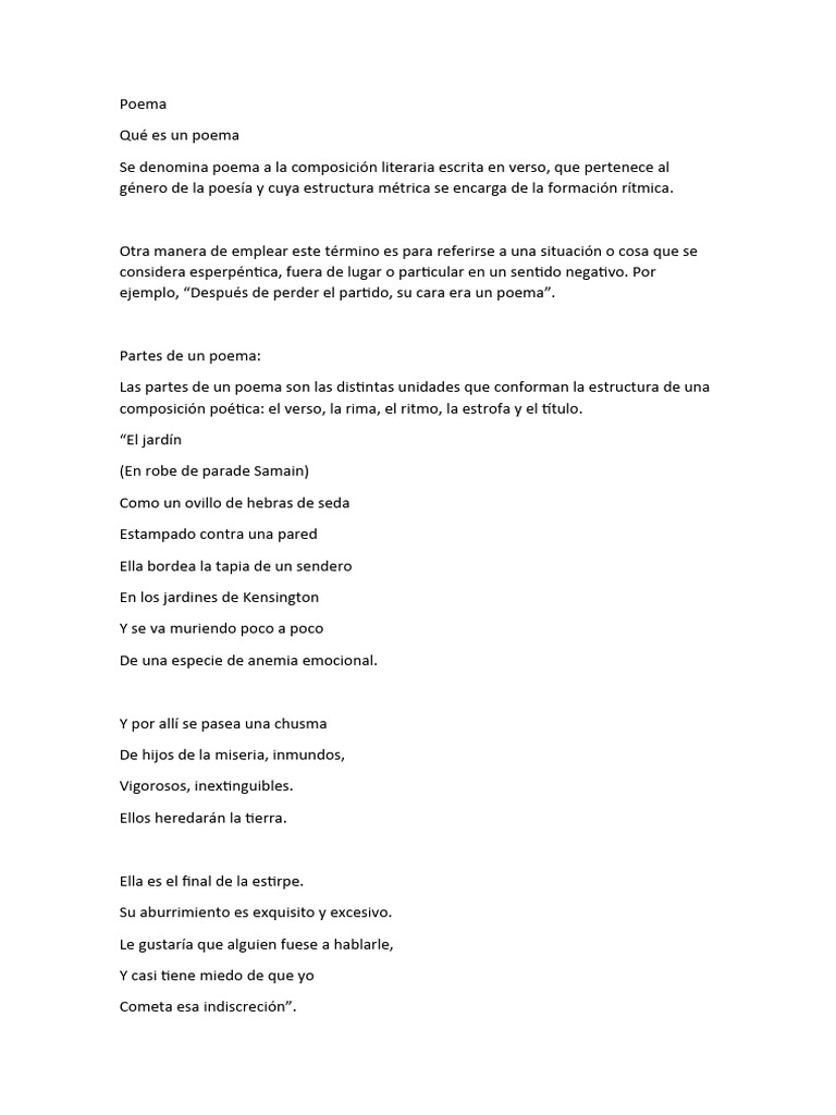 Definición y partes de un poema | PDF
