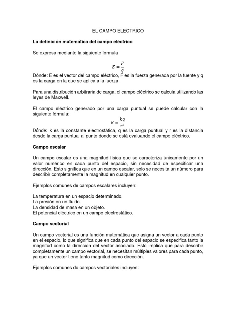 Campo Eléctrico: Definiciones y Conceptos | PDF | Campo (física) | Dipolo