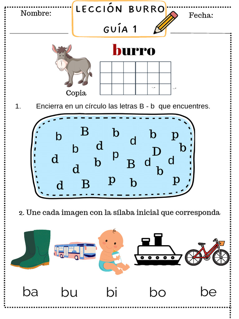 Lección sobre la letra B y el burro | PDF