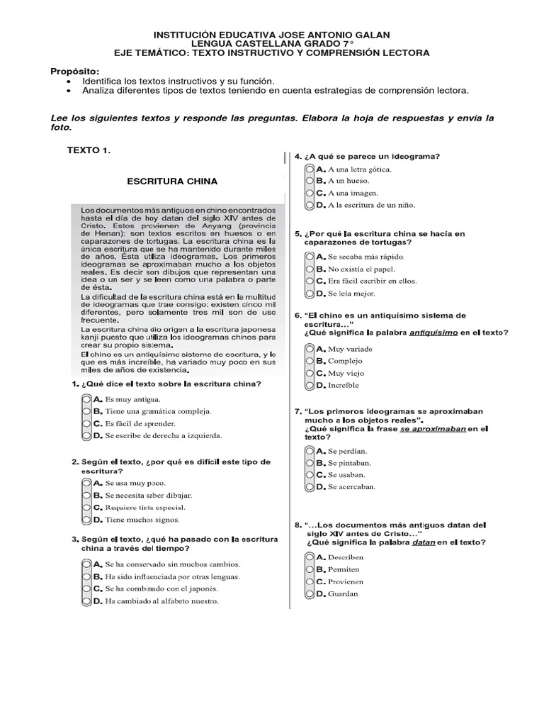 GUIA 8 DE LENGUA CASTELLANA GRADO SÉPTIMO | PDF | Comprensión lectora ...