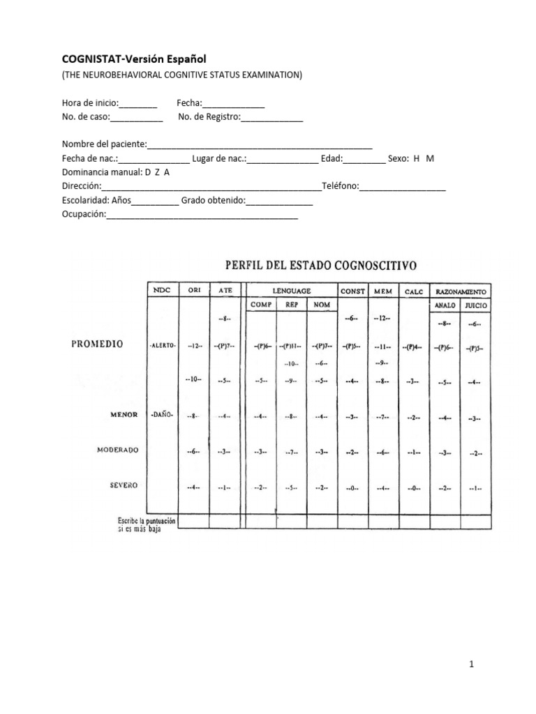 Manual Cognistat en Español | PDF