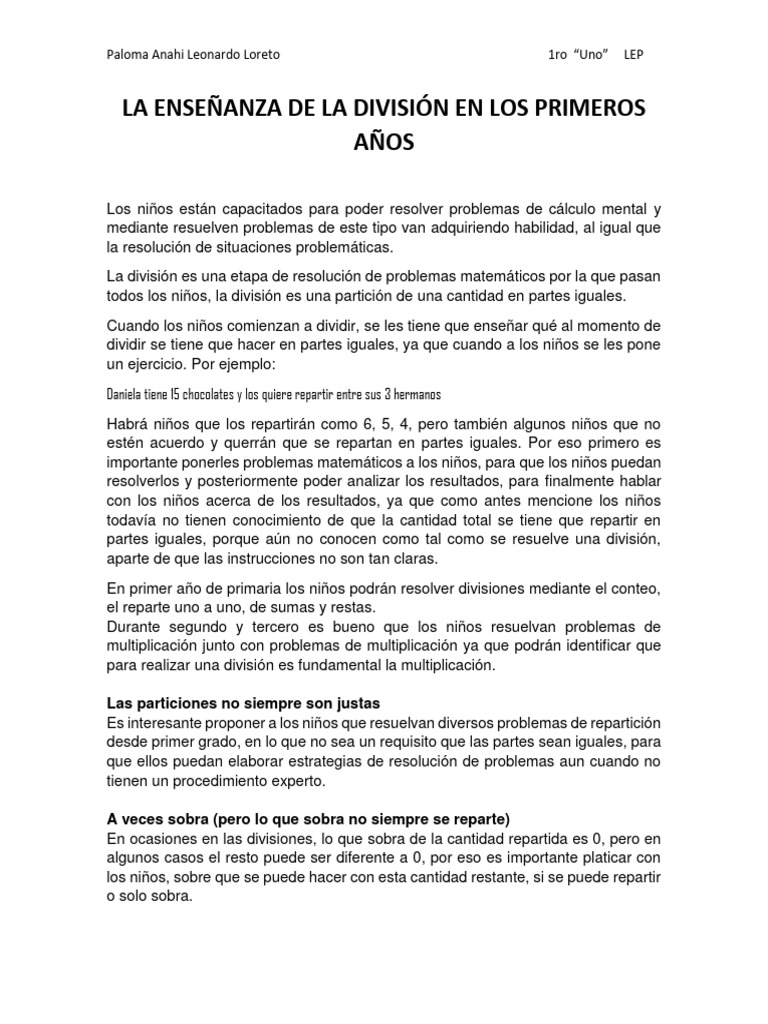 Divisiones para Primer Grado | PDF