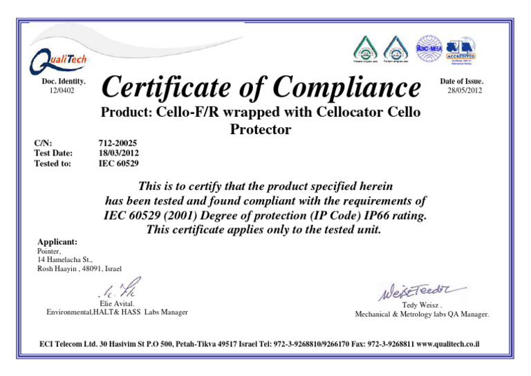 Cello Protector IP66 Certificate | PDF