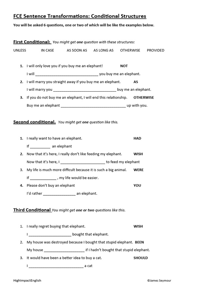 FCE Sentence Transformations With Conditionals | PDF