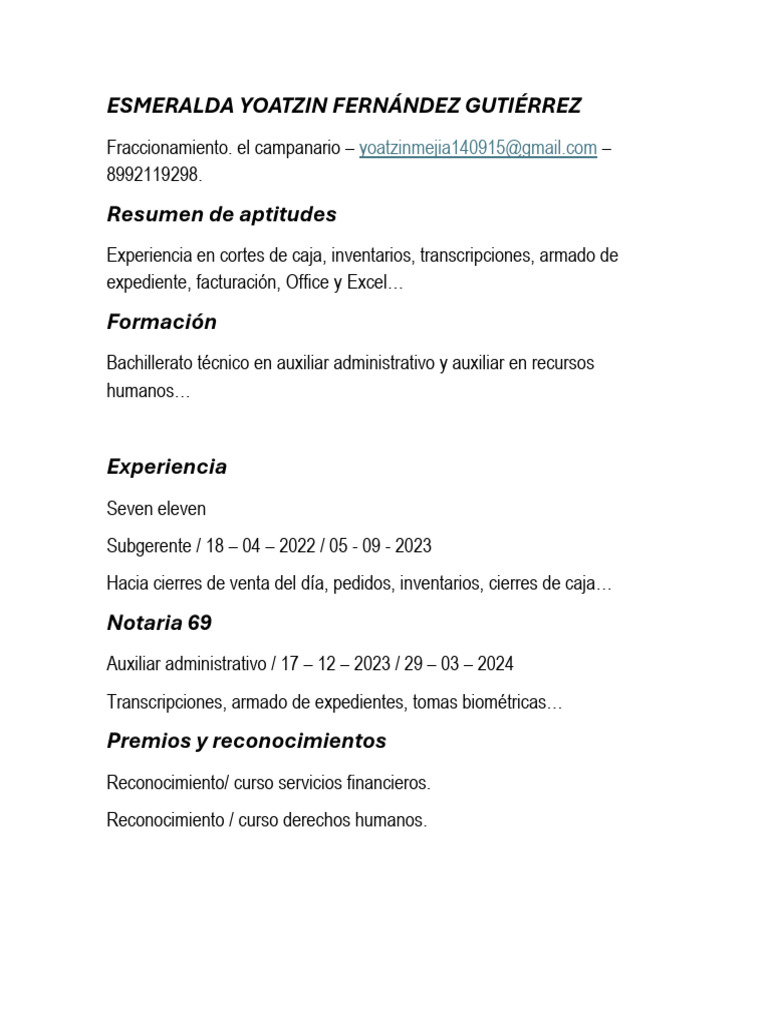 Currículum de Esmeralda Fernández | PDF | Negocios | Finanzas y dinero