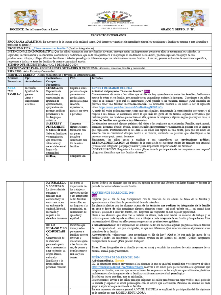 proyecto la familia | PDF | Salón de clases | Inclusión (Educación)